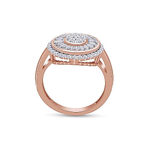 AFFY Round & Baguette Shape White Cubic Zirconia Sun Eternity Cluster Ring in 14K Rose Gold Over Sterling Silver,Ring Size-8.5