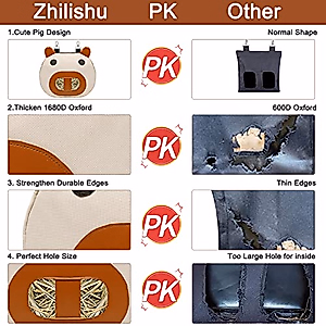 Zhilishu Rabbit Hay Feeder Bag, Hay Feeder for Guinea Pig Timothy Hay Feeder Dispenser Storage with 2 Hanging Hooks for Bunny Small Animal Cage Mess Free (Brown)