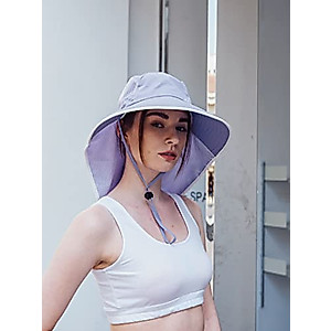 Womens Wide Brim UV Sun Protection Hats Foldable Waterproof Fish Hat Women with Neck Flap Light-Purple