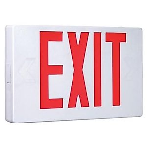 Self-Testing Red LED Exit Sign Light with 90 Minutes Battery Backup - Hard Wired, Self-Diagnostic, Energy-Efficient, White Thermoplastic, Universal Mounting for Commercial and Institutional Use