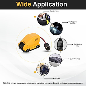 TONSIM Adapter for Dewalt 20V Battery - 20V to 12V Step Down Converter with Cigarette Lighter Interface - Compatible with All 20V Dewalt Batteries, Power Wheel Adapter for All Car Appliances