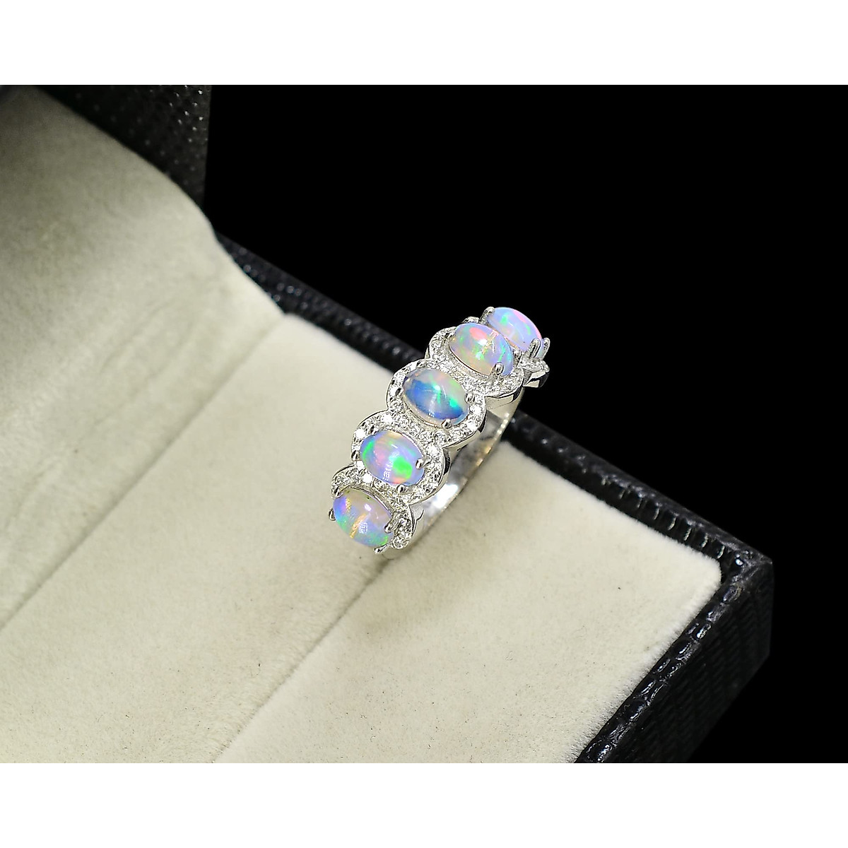 Natural Ethiopian Fire Opal Cabochon Ring 925 Sterling Silver October Birthstone Promise Ring Opal Jewelry Birthday Gift For Wife (Sterling Silver, 8.25 US)