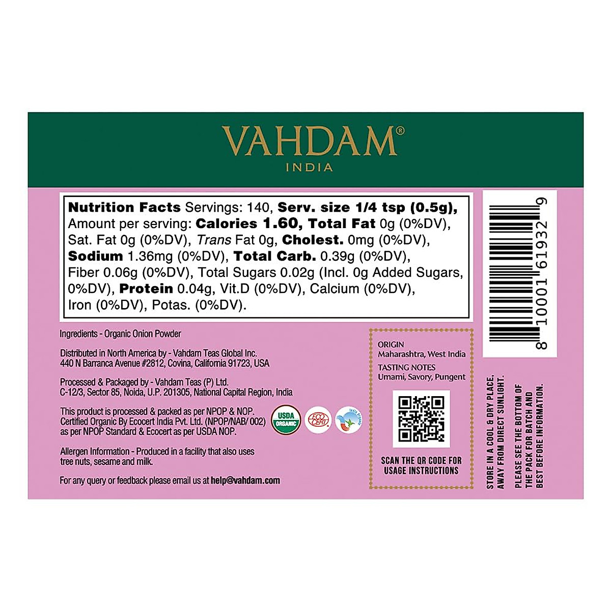 VAHDAM, Organic Onion Powder (2.47oz/70g) Gluten Free, Non GMO, 100% Raw | Aromatic Spice, Perfect for Seasoning, Cooking | Direct from Source