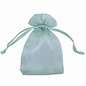 QIANF 20 Pcs 8x12 Light Green Sheer Organza Gift Bags with Drawstring, Large Mesh Pouch Goodie Bags Candy Jewelry Wedding Party Favor Bags Gift Wrapping Supplies
