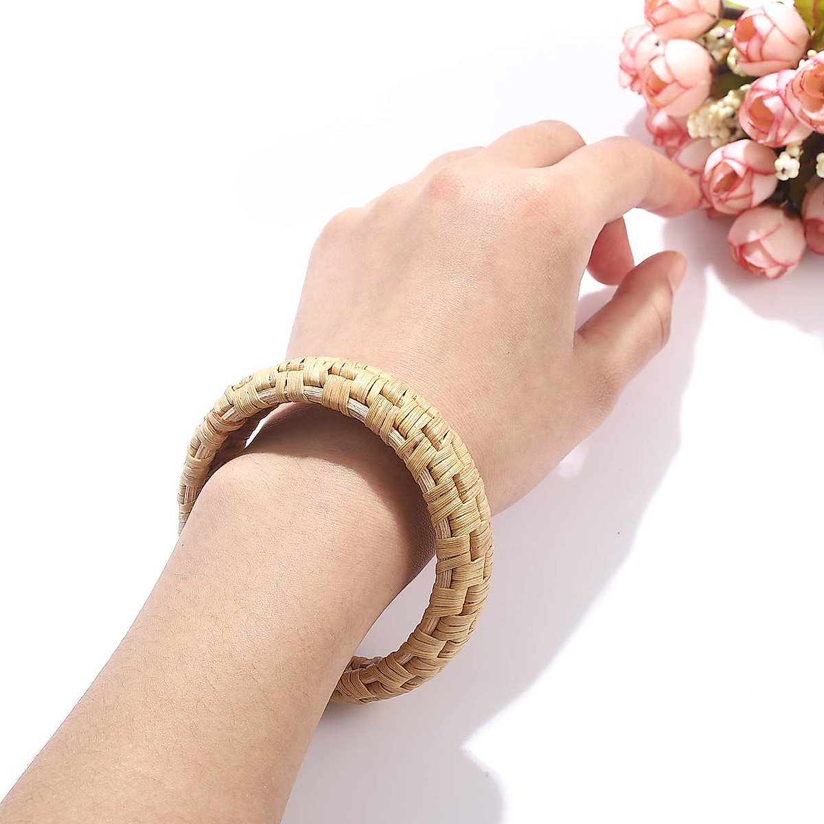 HEIDKRUEGER Rattan Bracelet For Women Handmade Lightweight Straw Wicker Braid Woven Bangle Bracelet Statement Chunky Bangle Bracelet (Classic A)