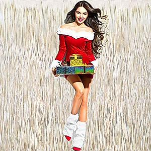 Champagne Gold Backdrop Curtains -6.5x9.8 feet, Pack of 2 | LILF Matte Foil Fringe Curtain Tinsel Streamers Backdrop with Non-Marking Tape for Birthday Bachelorette Party Decoration Photo Booth Props