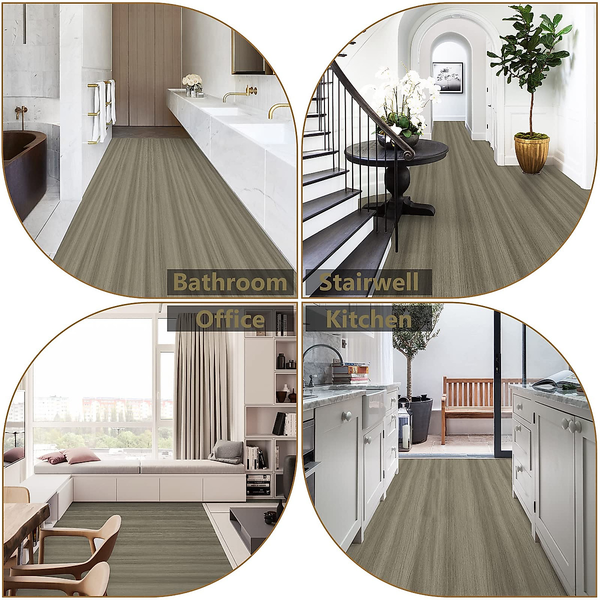 WIFEA Vinyl Flooring Roll 23.6"x 118"/19 Sq.Ft, Wood Grain Self Adhesive Vinyl Floor Tiles Wear-resistant and Waterproof Vinyl Plank Flooring for Bedroom Living Room Office Balcony RV, Smoke Gray