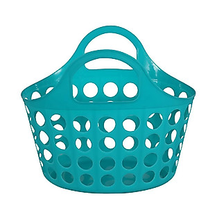 Greenbrier KDZO Set of 3 Colorful Plastic Totes with Handles in Teal, Blue, & Hot Pink Plastic Carrying Basket, Beach, Grocery Carrying Tote, Nesting Essentials Small Oval Slotted Basket with Handles