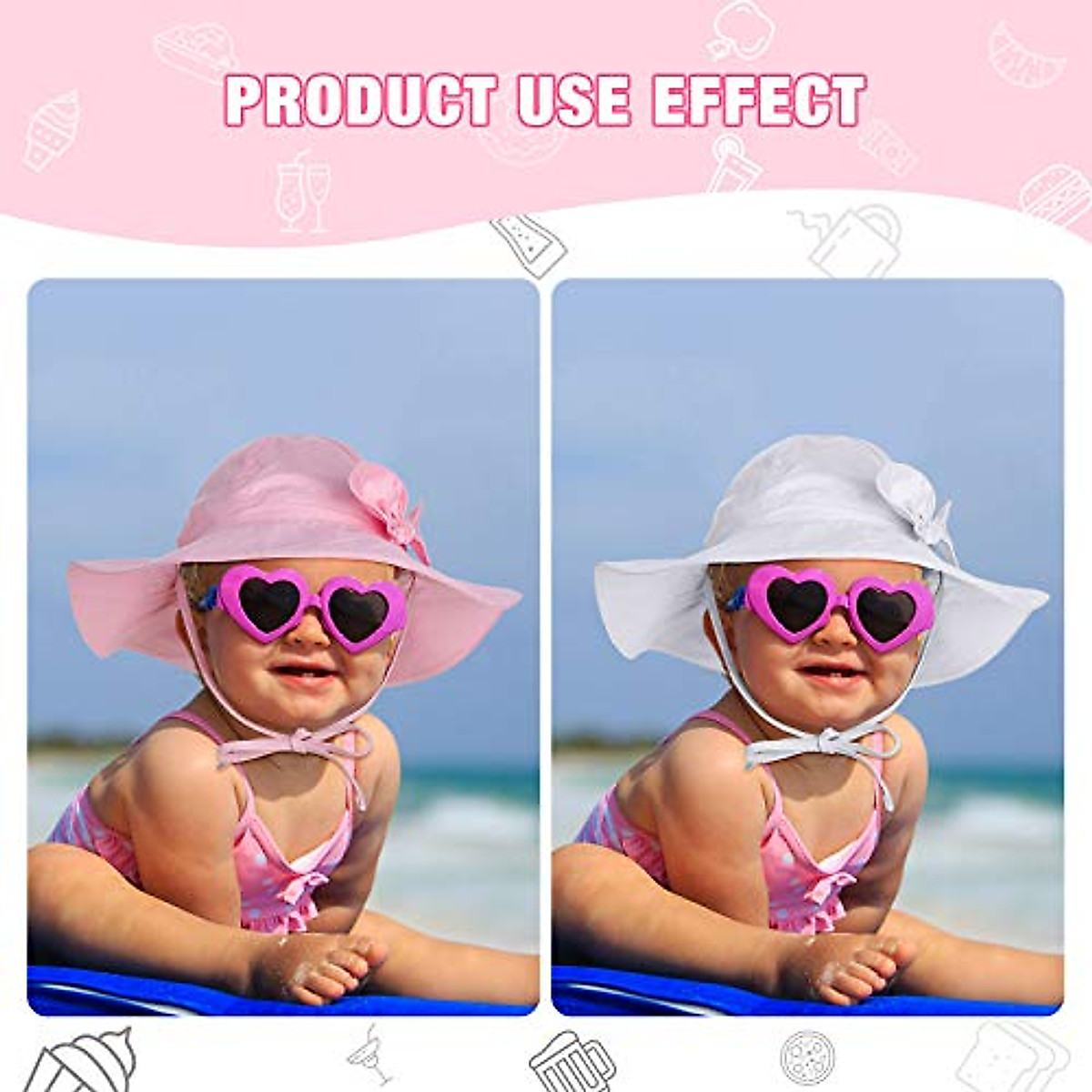 2 Pieces Baby Girls Sun Hat Adjustable Sun Protection Summer Beach Wide Brim Hat (White and Pink,0-12 Months)
