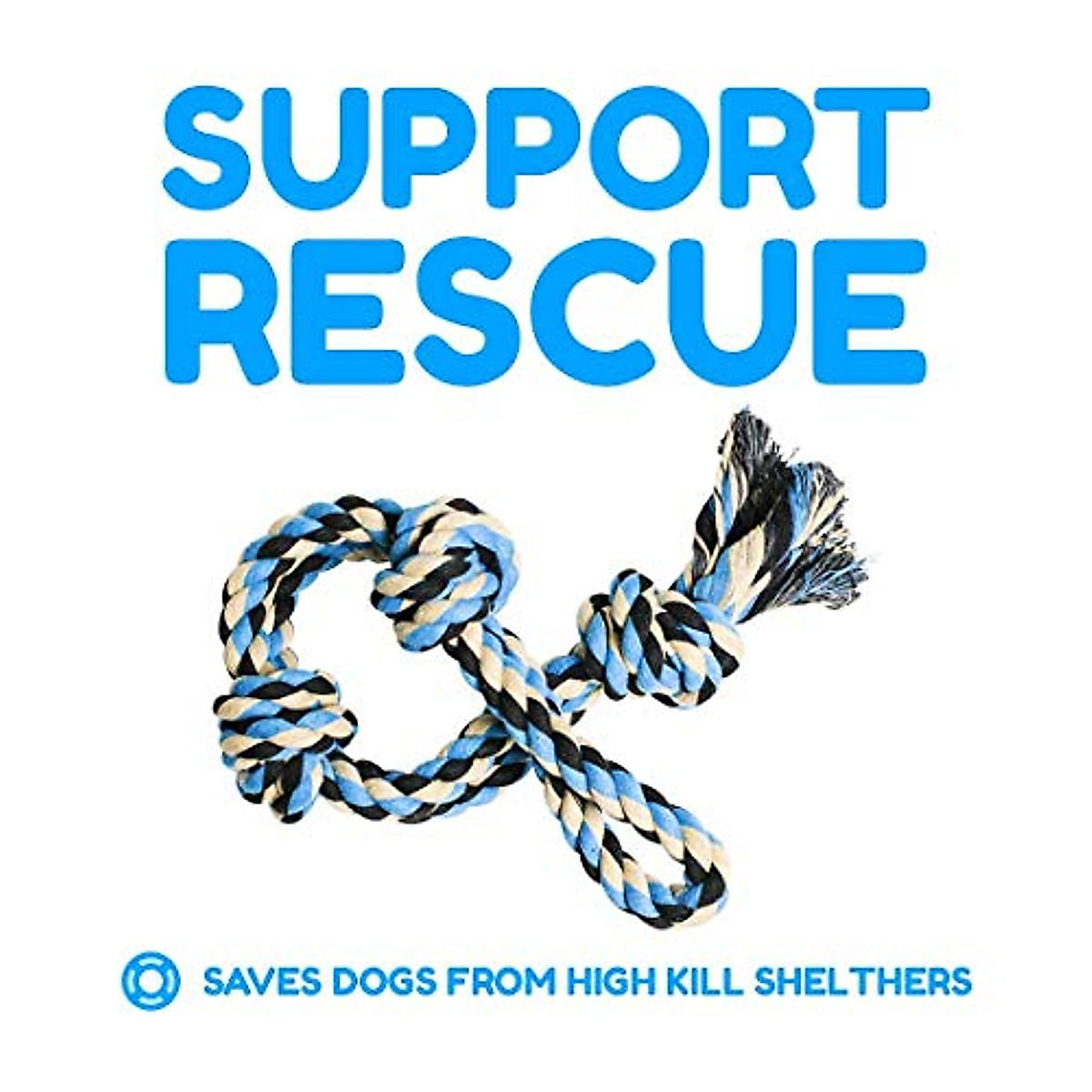 XL Dog Rope Toy For Aggressive Chewers - Benefits Non-Profit Dog Rescue - Extra Large Dog Rope Toy For Large Dogs - Large Dog Tug Of War Toy - Nearly Indestructible Toys (Blue)