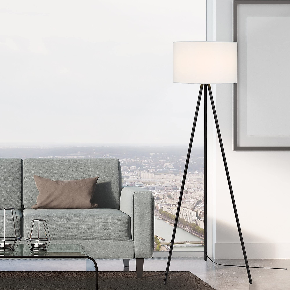 Catalina 19973-000 Mid-Century Modern Tripod Floor Lamp, 61.25", Black Classic