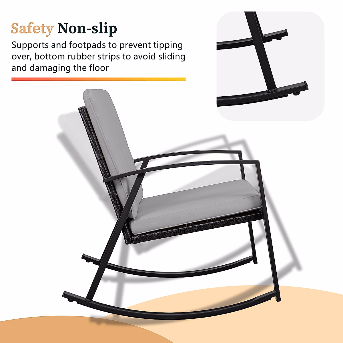 Walsunny 3 Pieces Patio Set Outdoor Wicker Patio Furniture Sets Modern Rocking Bistro Set Rattan Chair Conversation Sets with Coffee Table (Grey)