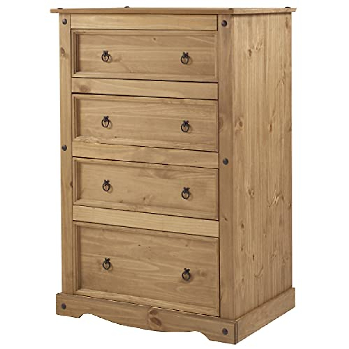 Furniture Dash Freestanding Storage Cabinet with 4 Drawers Corona, Wooden Side Storage Cabinet, Nightstand Sideboard Buffet, Ideal for for Living Room, Entryway, Office, Kitchen, Hallway -Brown