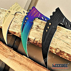 KCCEDGE BEST CUTLERY SOURCE Hunting Knife Tactical Knife Survival Knife 12" Scythe Fixed Blade Knife Full Tang Blade Camping Accessories Survival Kit Survival Gear Tactical Gear 80015 (Black)