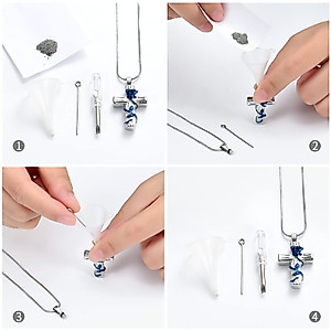 Urn Necklace for Ashes Rose Flower Cross Cremation Jewelry Pendant for Human/Pet Funeral Keepsake Memorial Necklace(Blue)