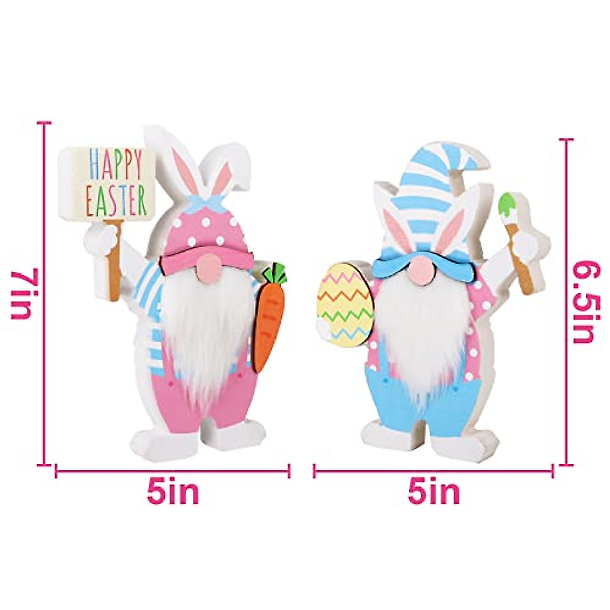 Treory Easter Decorations for The Home, 2 pcs Easter Bunny Shape Gnome Freestanding Wooden Table Centerpiece Signs Easter Gnomes for Tabletop Home Tiered Tray Decor Farmhouse for Easter Gifts