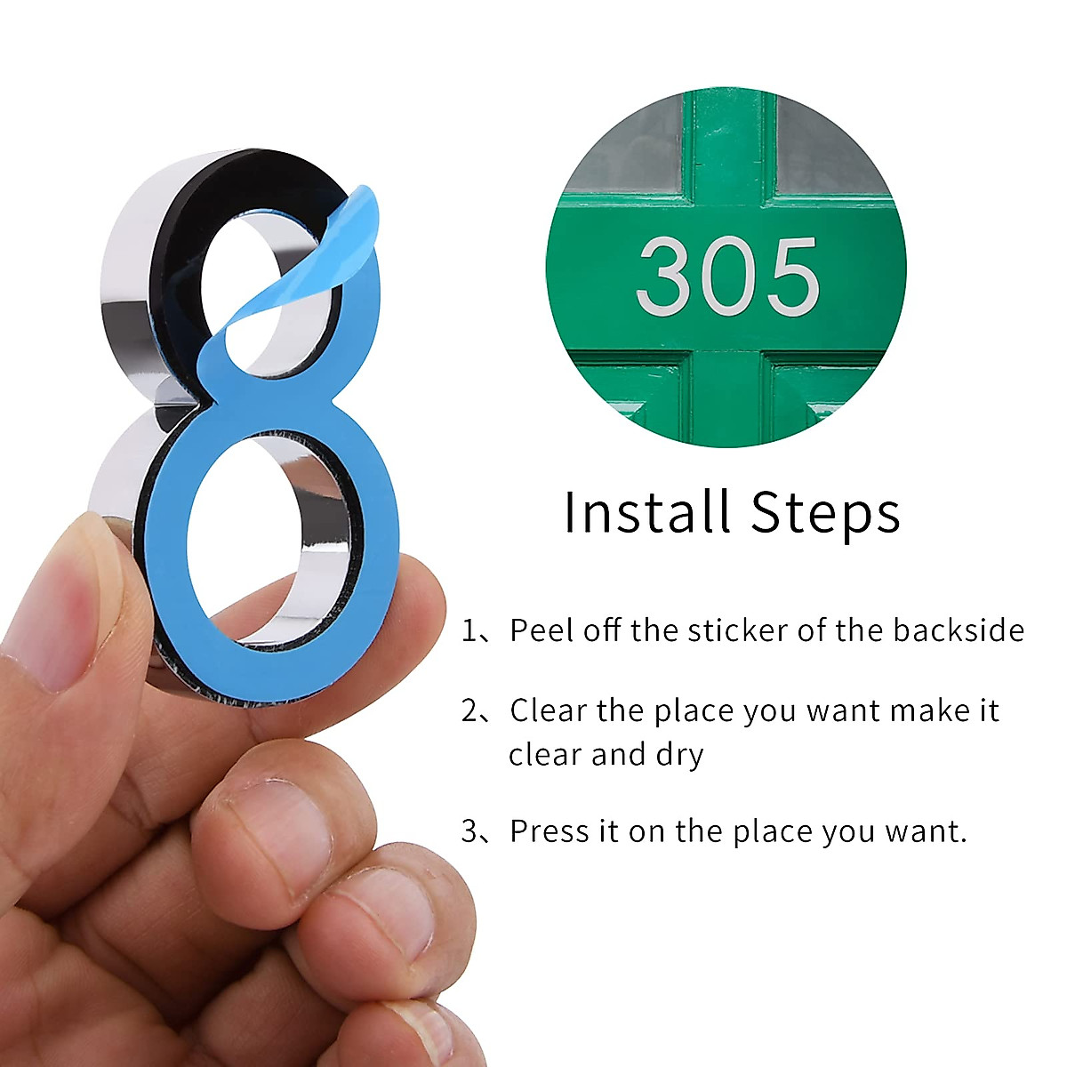 Self Adhesive Mailbox Numbers, Door Address Number Stickers for Office Room, Raised 3D Effect, Chrome Plated (2.36" Silver-20pack)