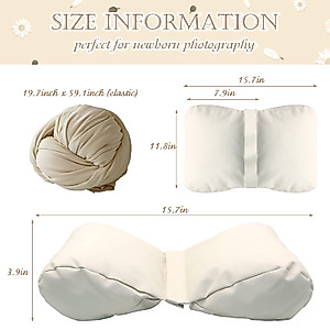 SPOKKI Newborn Baby Photography Butterfly Posing Pillow, Baby Photoshoot Props with Long Ripple Beige Pearl Wrap Outfits for Boy Girl Princess