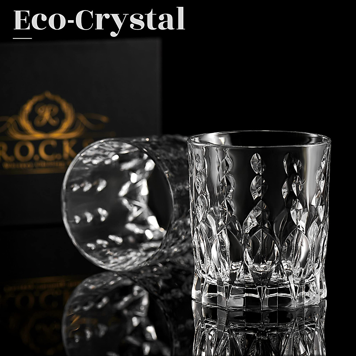 Crystal Whiskey Glasses - Eco-Friendly European Crafted Set of 2 Monarch Glass Tumblers (11.5oz) for Scotch, Bourbon, Old Fashioned Cocktails & Drinks - Elegant Gold Foil Gift Box