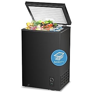 R.W.FLAME Chest Freezer 2.8 Cubic Feet, Small Deep Freezer with Basket, Adjustable Temperature, Energy Saving, Top open Door Mini Compact Freezer
