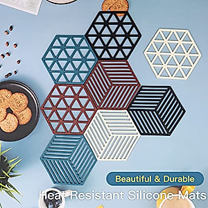 Silicone Trivet Mats and Hot Pads 8 Pcs 5.63 4.92 in Hexagon Heat Multifunction Kitchen Tool for Bowl Mats, Dish Mats Placemats