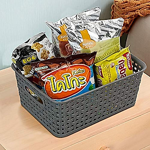 Rinboat Mixed Color Rectangle Storage Baskets, Plastic Weave Shelf Baskets, 6 Packs