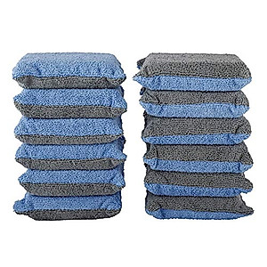 AuInLand 12 Packs Microfiber Car Applicator Sponge, Foam Waxing Pad, Blue & Grey