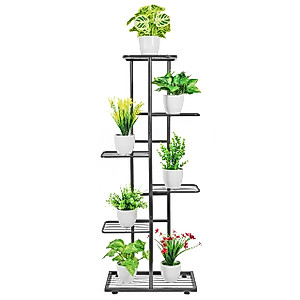 JEPRECO Metal Plant Stand 6 Tier 7 Potted, Multiple Flower Pot Holder Shelves Organizer Rack for Garden Balcony Patio Living Room Indoor Outdoor (Dark Grey)