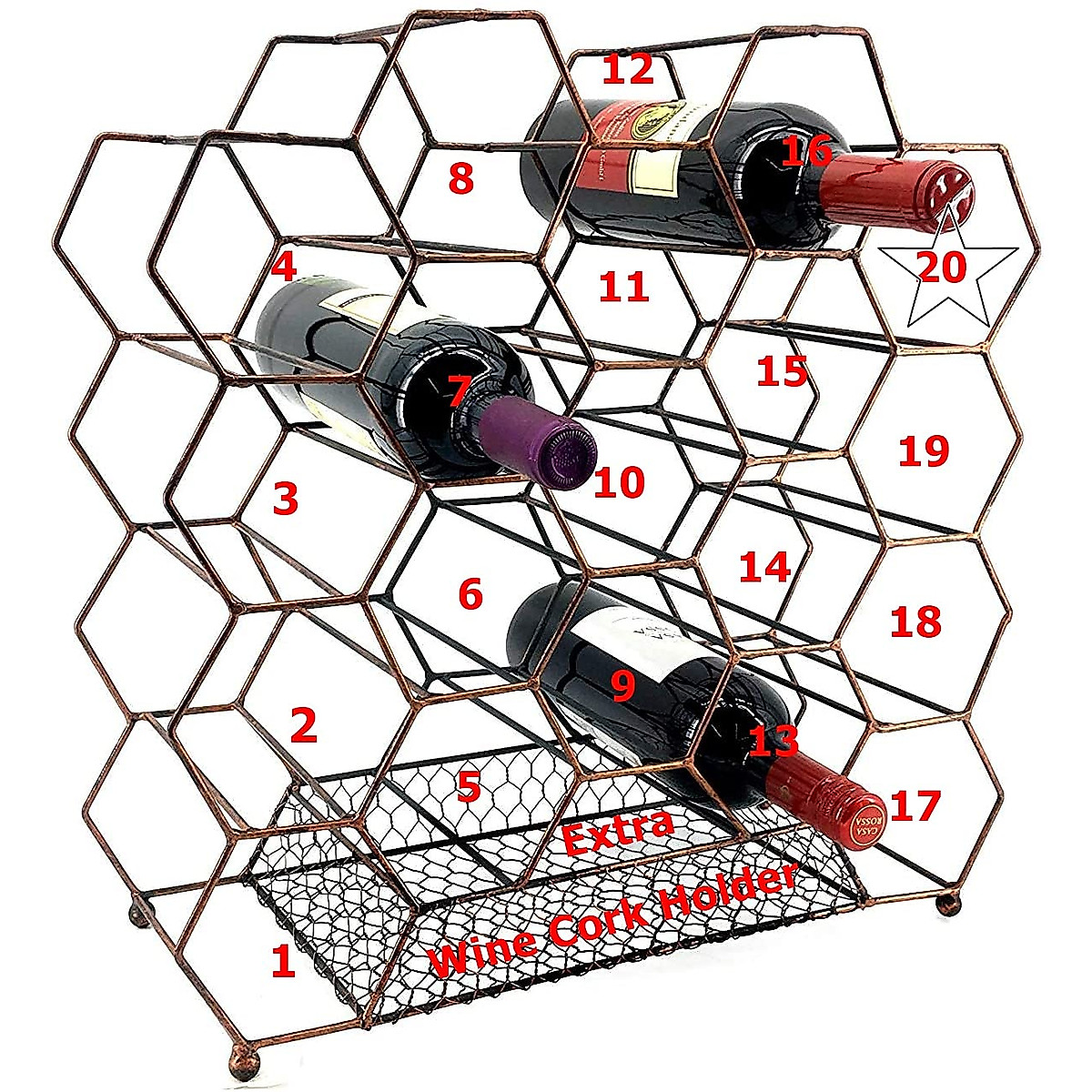 Bellaa 23424 Countertop Wine Rack 20 Bottle Wine Holder Wine Storage Cork Storage Modern Metal Wine Rack Wine Racks Countertop Small Wine Rack Wine Bottle Storage Tabletop Wine Rack