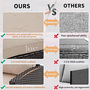 U-MAX 7 Pieces Patio Furniture Set Outdoor Sectional Sofa Conversation Set All Weather Wicker Rattan Couch Dining Table & Chair with Ottoman, Khaki Cushion