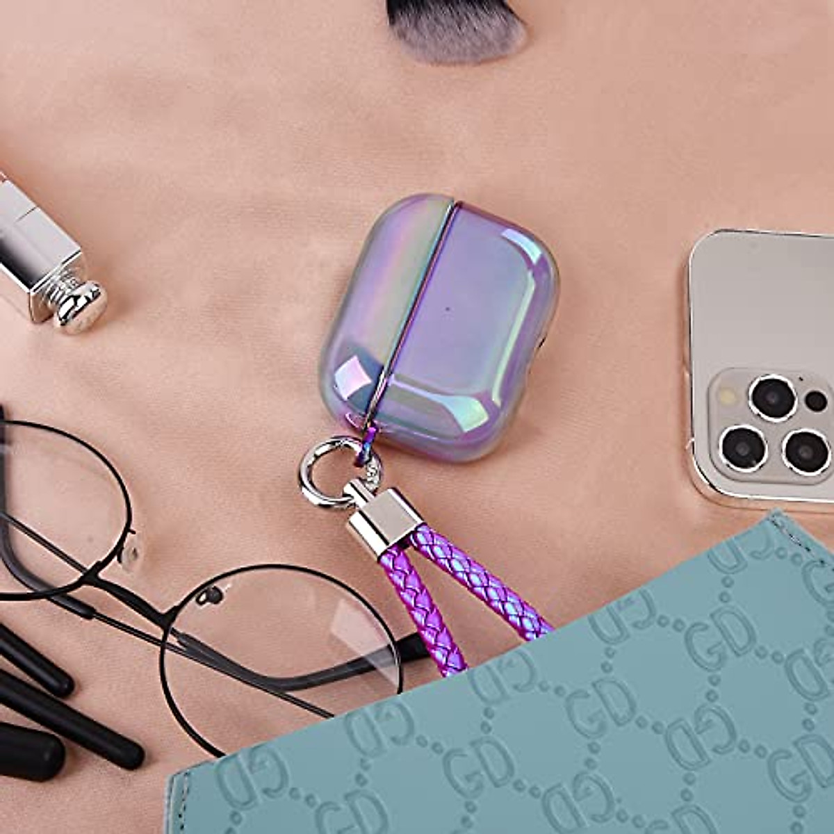 AIRSPO AirPods Pro (1st Generation) Case Cover Clear Lasher Hard PC Protective Case Colorful AirPod Pro Cover Skin Compatible with Apple AirPods Pro 1st Generation with Keychain (Glittery Purple)