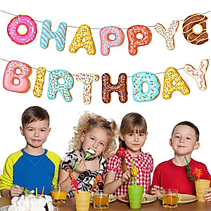 BIEUFBJI Donut Happy Birthday Banner Donut Party Decorations Donut Theme Birthday Party Kids Birthday Baby Shower Wall Decoration