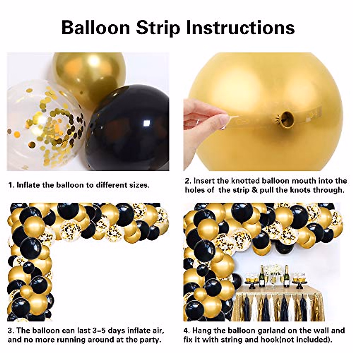 RUBFAC Black and Gold Balloons Garland Arch Kit with Black Gold Confetti Balloons for Graduation Birthday Party Decorations