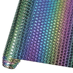 HYANG Holographic Purple to Blue Embossed Iridescent Ellipse PU Faux Leather Sheets 1 Roll 12"X53"(30cmX135cm), Faux Leather Suitable for Crafts Making Leather Earrings, Bows, Handbag ，Sewing