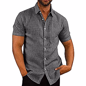 COOFANDY Mens Shirt Chambray Oxford Dress Business Work, Black, X-Large, Short Sleeve