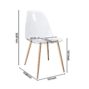CangLong Acrylic Ghost Crystal Clear Seat,Modern Plastic Shell Accent Side Chairs for Kitchen, Dining, Living, Guest, Bed Room, Set of 4, Transparent 4