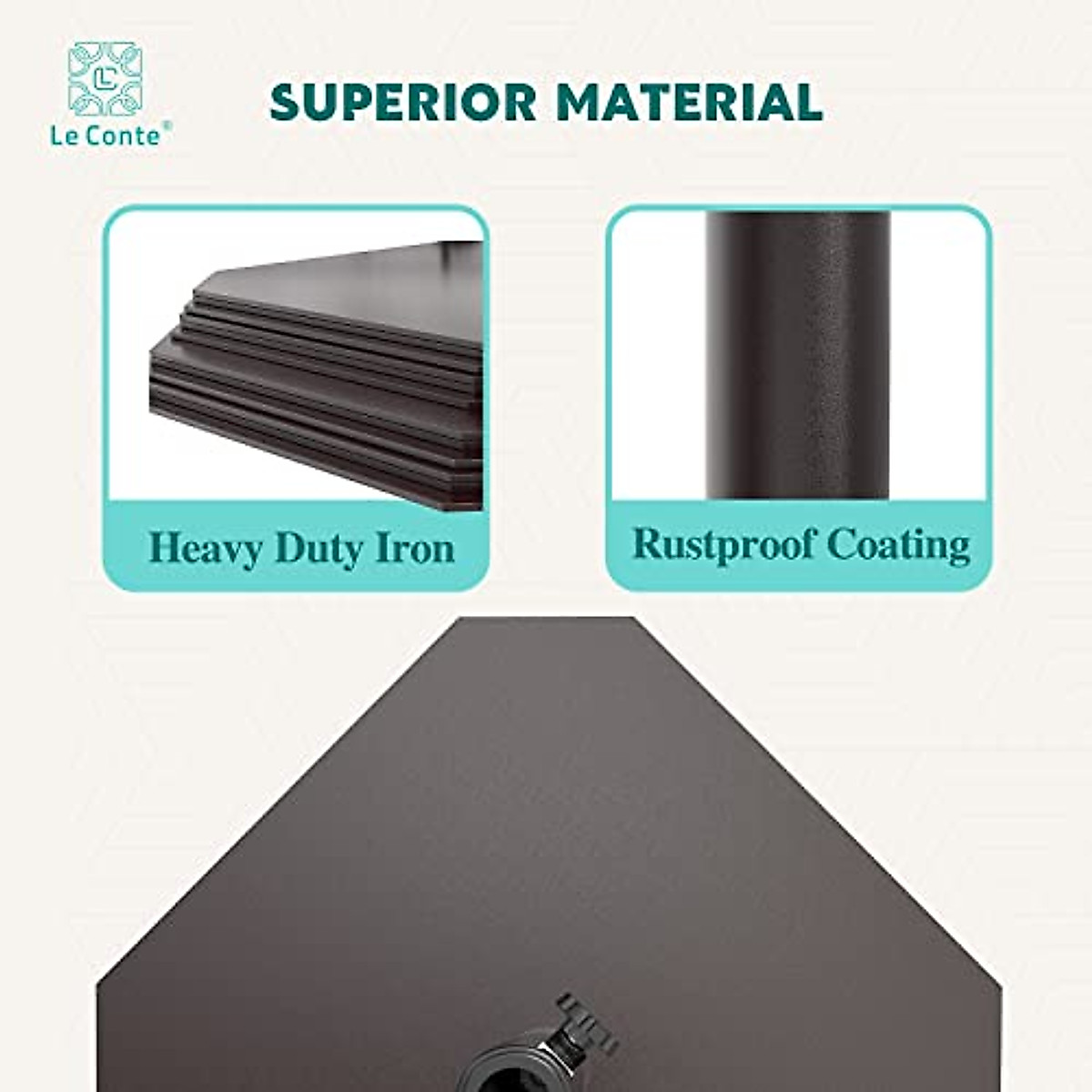 LE CONTE Iron Base Market Umbrella Base Outdoor Patio Table Umbrella Weighted Base, Rust Free (26 lbs, Dark Brown)