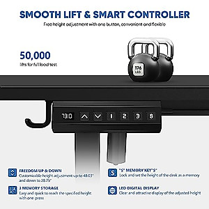 DUMOS Adjustable Height Electric Standing Desk with Drawer,48 x 24 in Ergonomic Computer Table with Splicing Board, Wire Hole and Hook for Workstation for Home, Office, Black