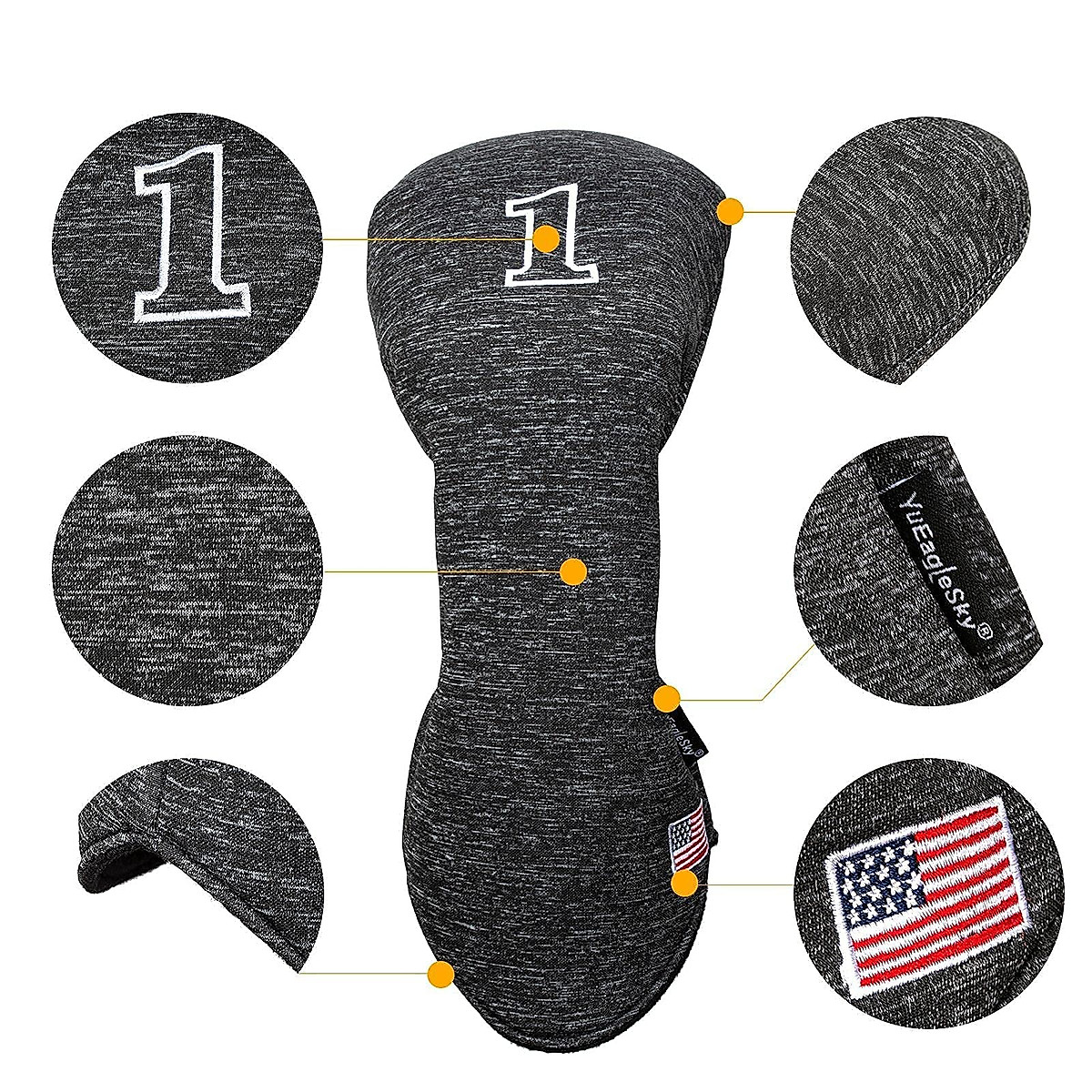 YuEagleSky Golf Club Head Covers (4PCS) Driver Fairway #3#5 Hybrid Space Cotton Black for Men Women