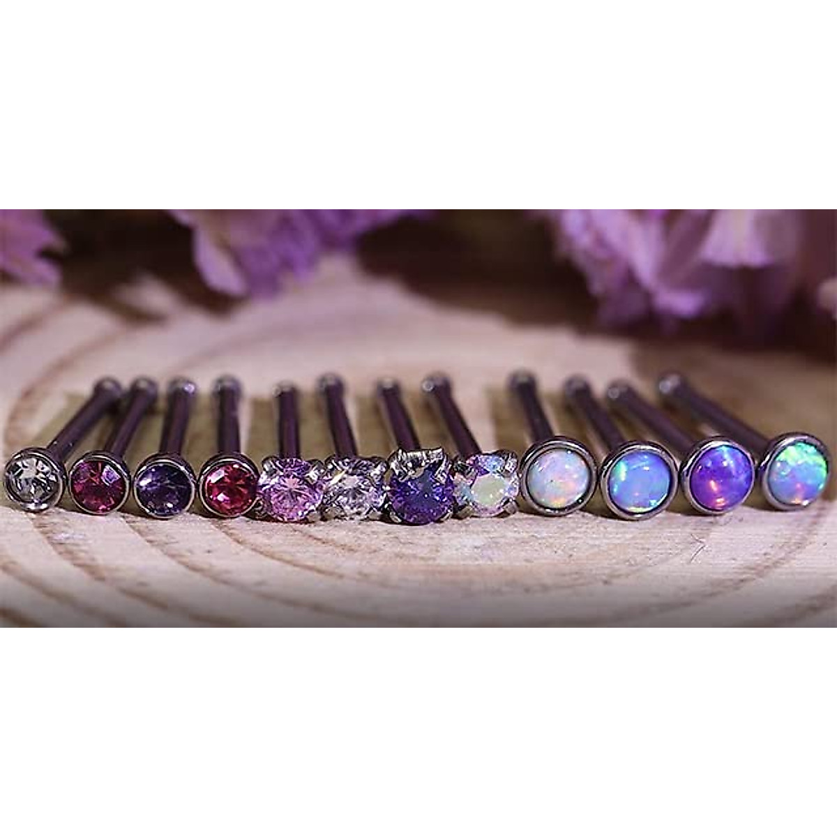 Kridzisw 20G Nose Rings Studs for Women 316L Stainless Surgical Steel Diamond Hypoallergenic Straight Opal Stud Nose Nostril Ring Pin Bone Hoop Body Piercing Jewelry Pack for Women Men CZ Silver 2mm