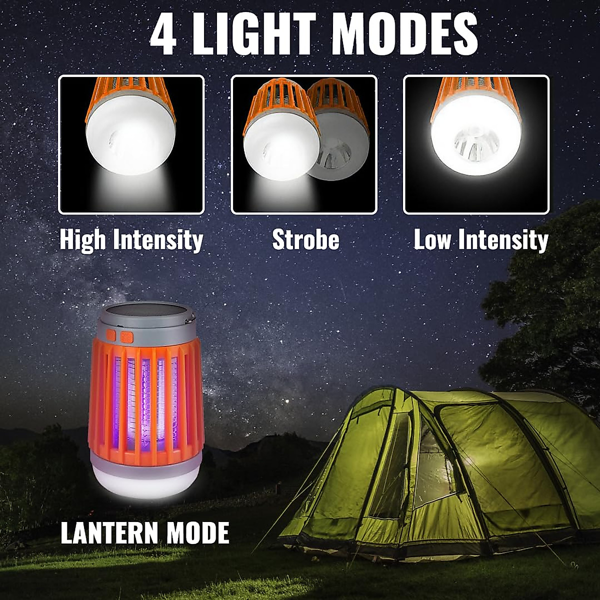 (2 Pack) Mozz Guard Mosquito Zapper 2024, MozzGuard Mosquito Repellent Outdoor Patio Indoor Outdoor Light Buzz Bulb, Cordless Camping Light, Bug Fly Zapper USB Solar Rechargeable Mosquito Lantern