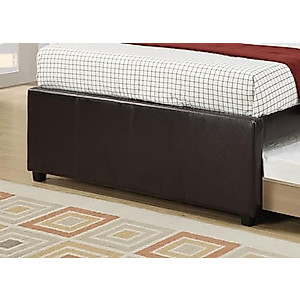 GOWE Full Size Bed w/Trundle Slats Espresso Faux Leather Plywood Kids Youth Bedroom Furniture Wooden Slats Square Box Upholstered Headboard 1pc Bed