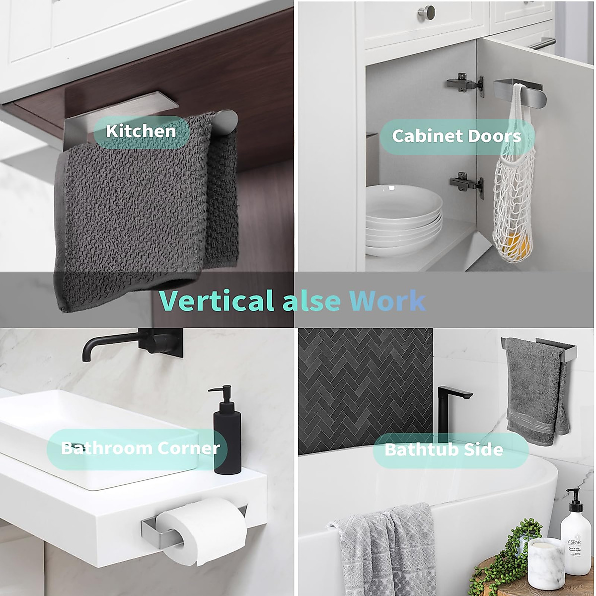 simgoonew Hand Towel Holder, Self Adhesive Towel Ring, SUS 304 Stainless Steel Brushed Towel Racks, Towel Bar for Bathroom Wall, Kitchen