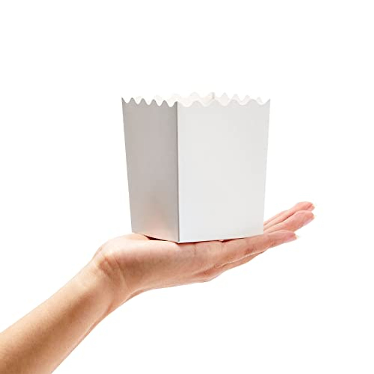 100 Pack Mini Popcorn Containers for Party Supplies, Bulk White Treat Boxes with Scalloped Edges for Movie Night Decorations (3 x 4 In)