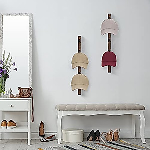 keletop Hat Rack for Wall Baseball Cap Organizer Hanger (2 Pack) Modern Wooden Hat Holder Wall-Mounted Caps Display for Closet Door Bedroom Entryroom Laundry (Brown) …