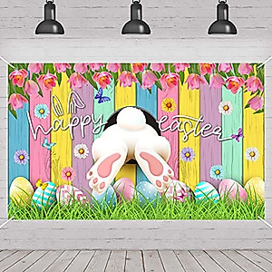 FARMNALL Easter Backdrop Bunny Egg Rabbit Photography Backdrop Easter Photo Decorations Photo Background Easter Grass Wall Decor