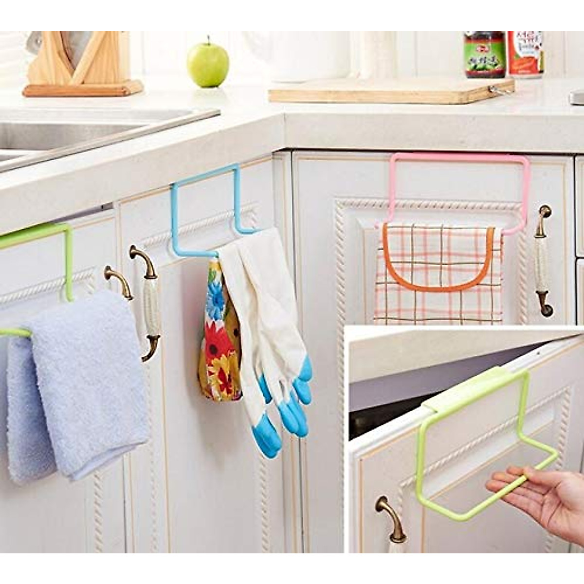 Elaco 4Pcs Home Bathroom Kitchen Cupboard Cabinet Over Door Hanging Metal Towel,Rack Holder Organizer Hanger Shelf (Multicolor)