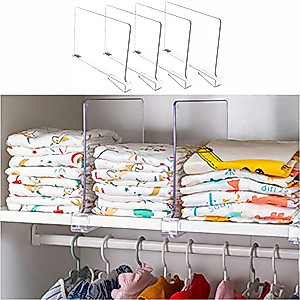Yieach 4PCS Shelf Dividers,Clear Closets Shelf and Closet Separator for Organization in Bedroom,Kitchen Cabinets Shelf Storage and Office Shelves