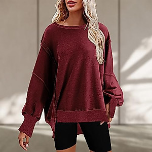 Ceboyel Women Oversized Sweatshirts Loose Fit Corded Sweatshirt Hoodie Crewneck Tunic Pullover Trendy Fall Clothes 2023 Today'S Deals Wine Xl
