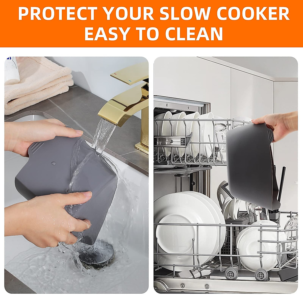 Essbhach Slow Cooker Divider Liners Fit 6 QT, Silicone Slow Cooker Liners, Reusable & Dishwasher Safe & Leakproof Slow Cooker Liner Inserts 2 Pack (Grey)